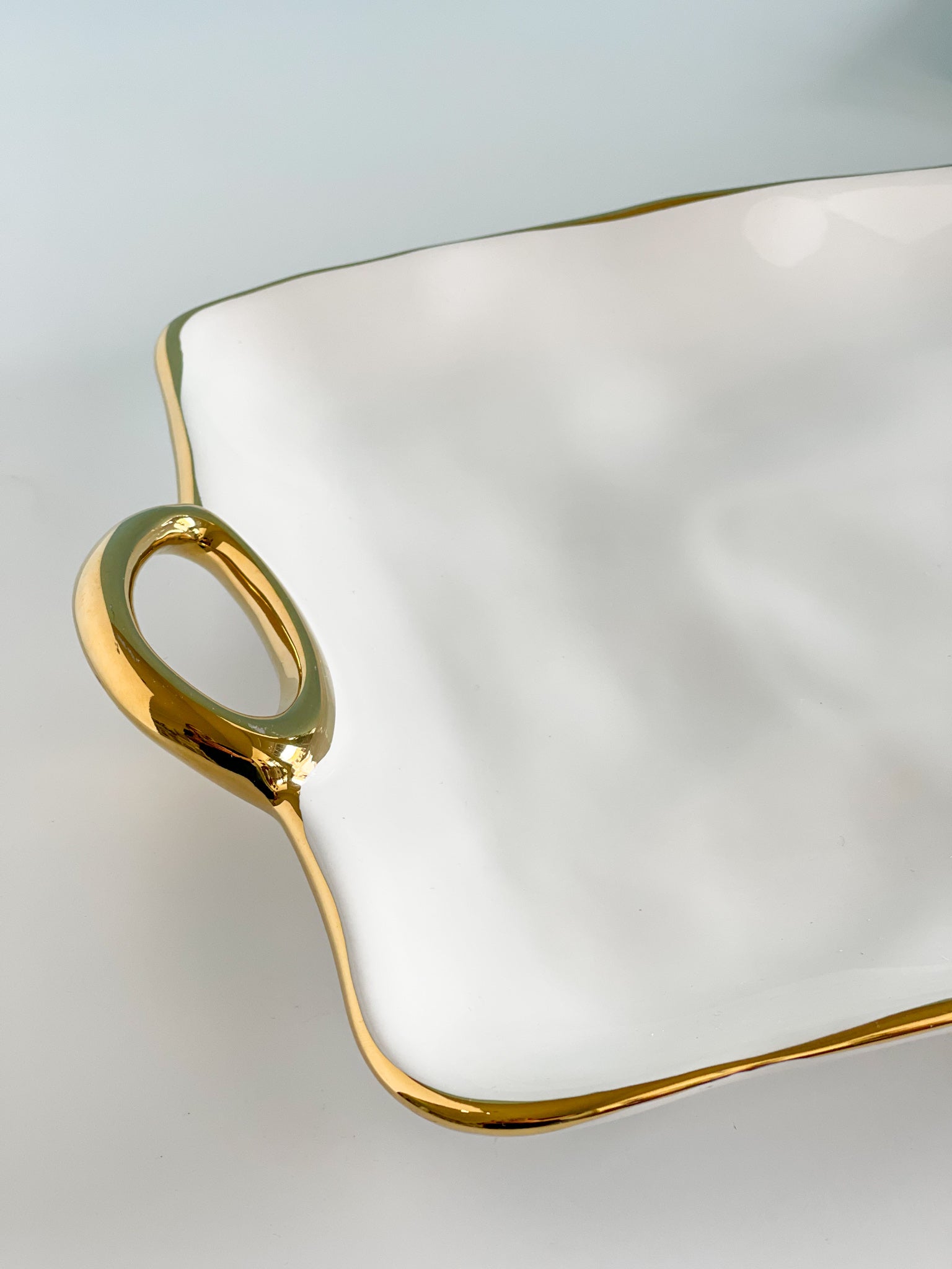 Pampa Bay Golden Handles Large White Platter With Gold Handles ...